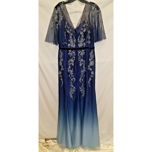 Marchesa | Dresses | Marchesa Notte Blue Ombre Floral Embroidered ...